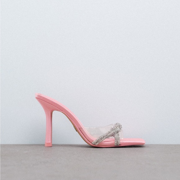 Zara | Shoes | Zara Pink Rhinestone Vinyl High Heel Sandals | Poshmark